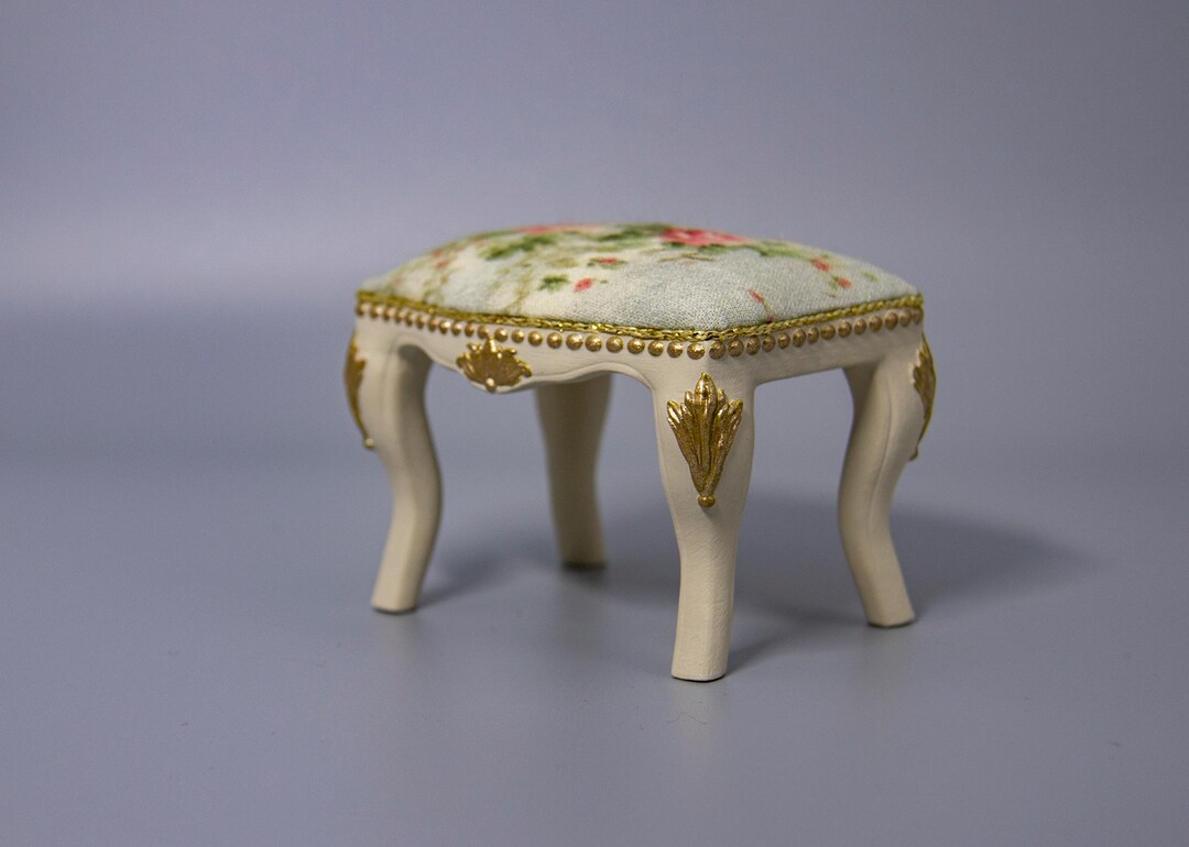 Ottoman for BJD 1:4 Dolls, 1/4 Doll Furniture (flower Printed/gold ...