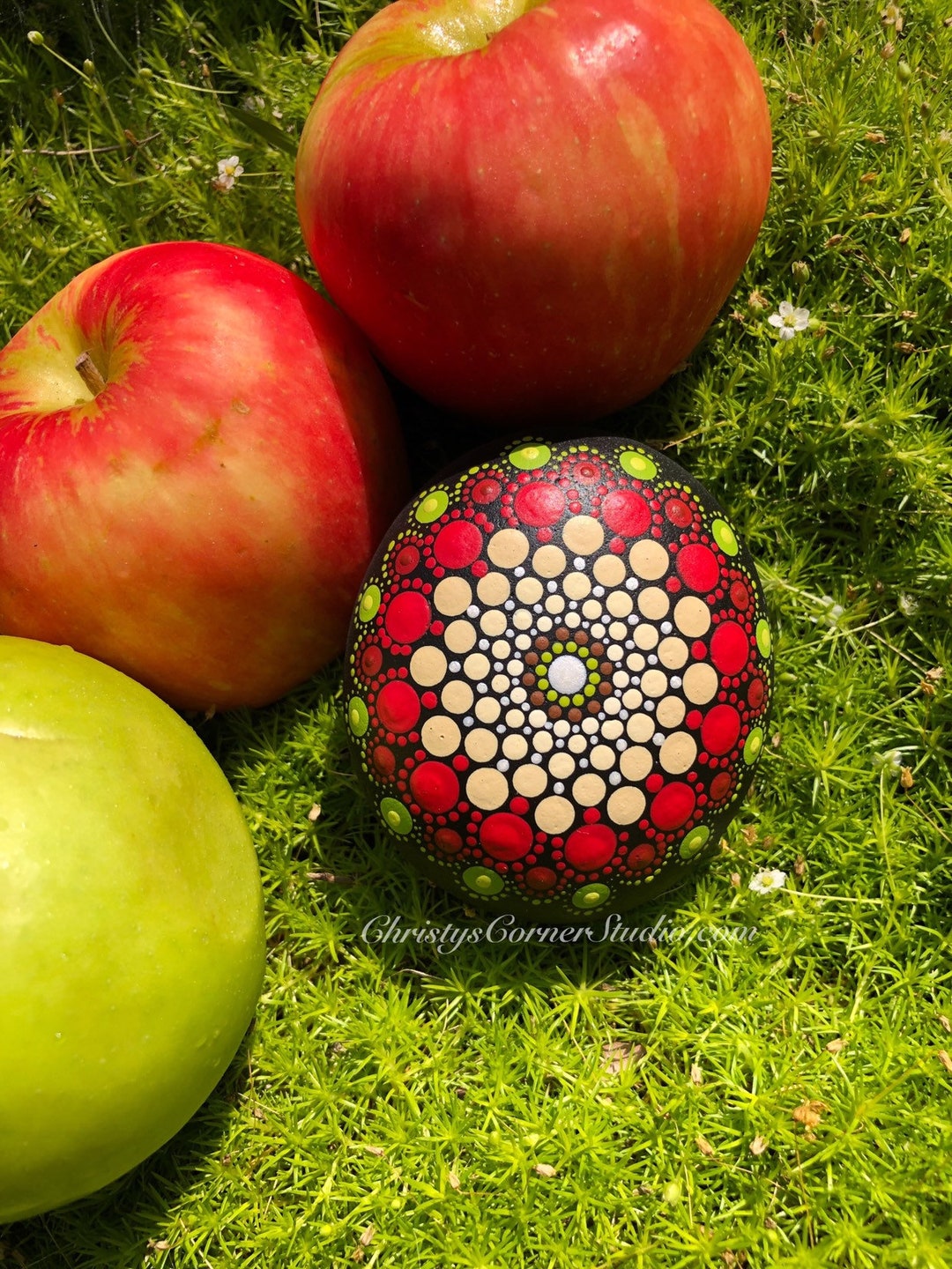 Hand Painted Mandala Stone Red - Etsy