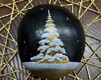 Gold Christmas Tree Hand Painted Stone - Etsy