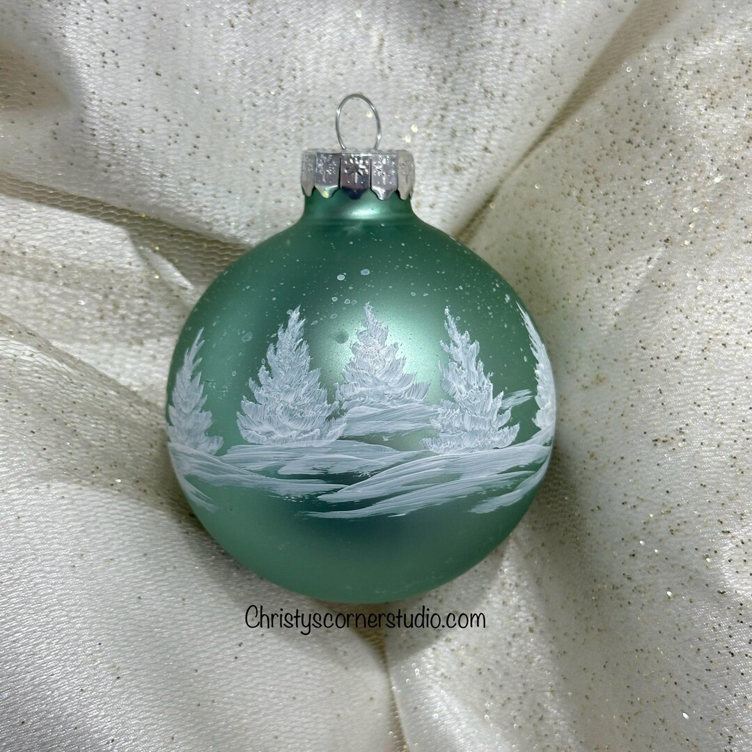 Mint Green Hand Painted Glass Christmas Ornament, Glass Ball, Winter ...