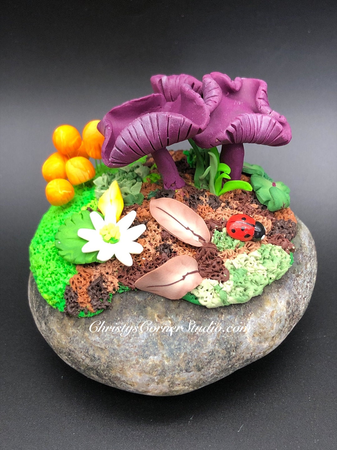 Miniature Rockscape, Polymer Clay Landscape on Rock, Standing on the ...