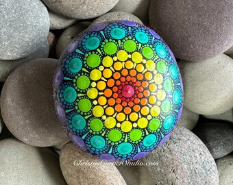 Hand Painted Mandala Stone Rainbow - Etsy