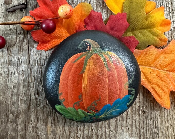 Hand Painted Pumpkin Stone - Etsy