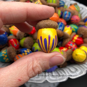 Set of 6 Hand Painted, Bright, Patterned , All Natural Acorns - Etsy