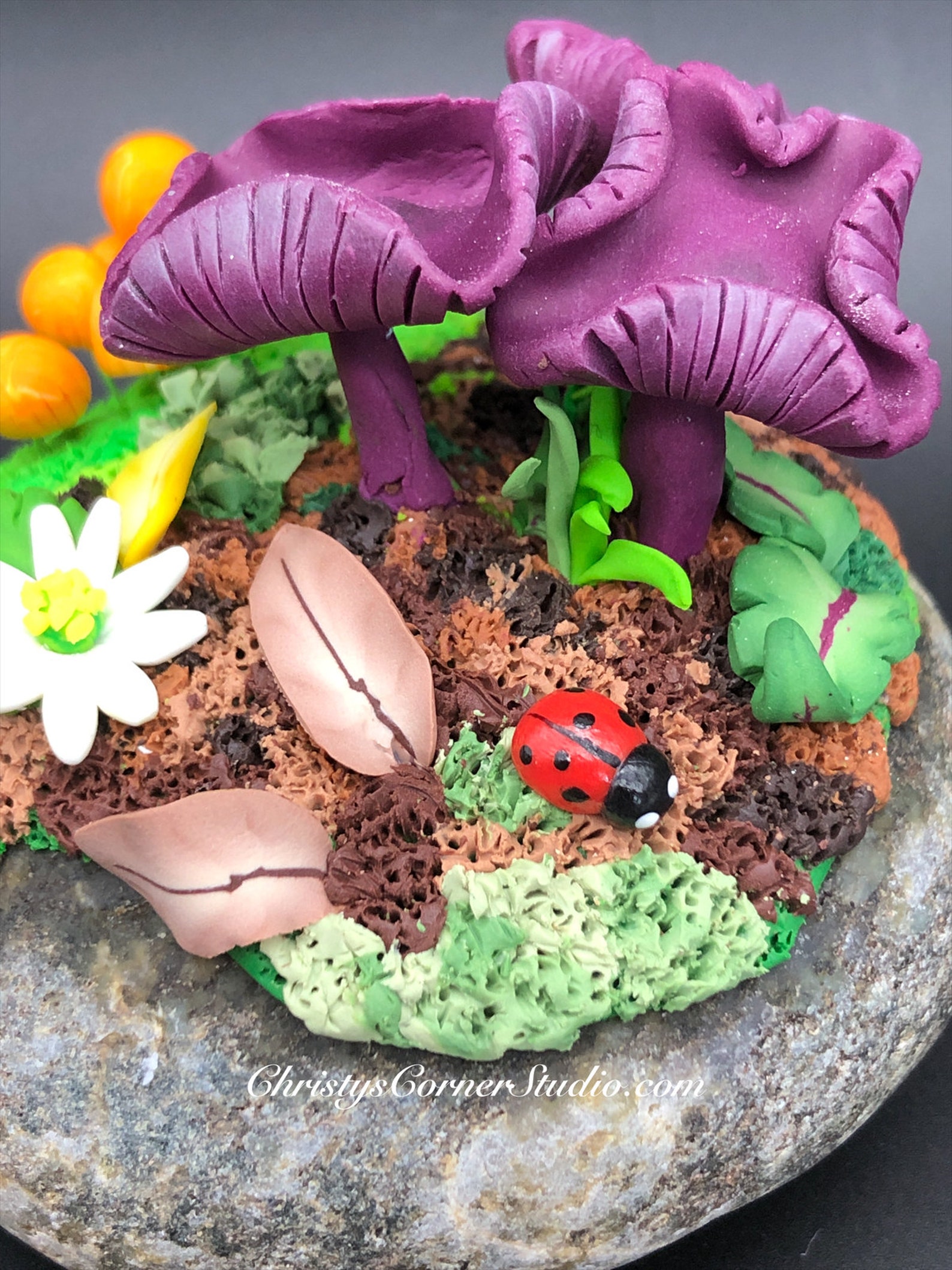 Miniature Rockscape Polymer Clay Landscape on Rock Standing | Etsy