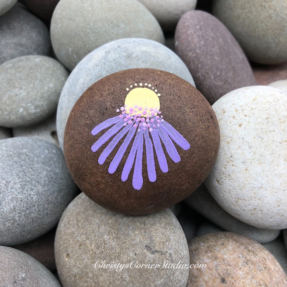 Hand Painted Purple Flower Stone | Etsy