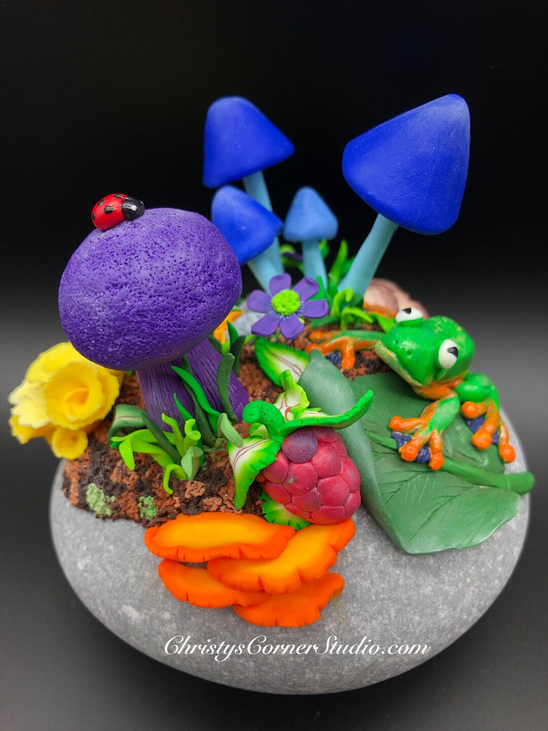 Miniature Rockscape, Polymer Clay Landscape on Rock, Standing on the ...