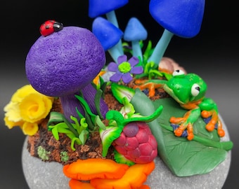 Miniature Rockscape Polymer Clay Landscape on Rock Standing | Etsy