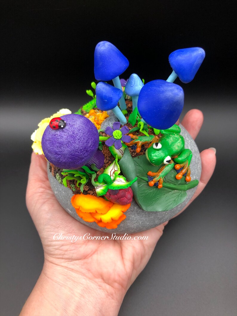 Miniature Rockscape, Polymer Clay Landscape on Rock, Standing on the ...