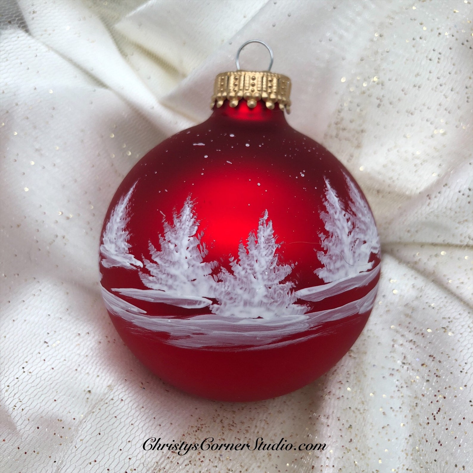 Red Hand Painted Christmas Ornament Red Glass Ball Fat Trees - Etsy