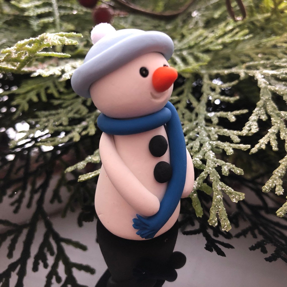Blue Polymer Clay Snowman - Etsy