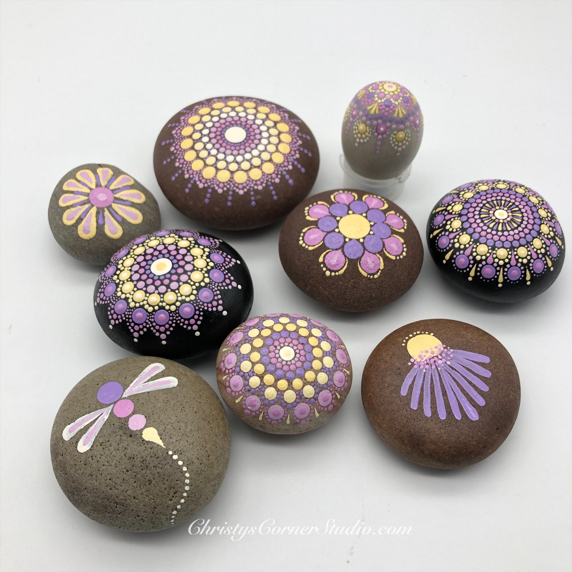 Hand Painted Purple Flower Stone - Etsy