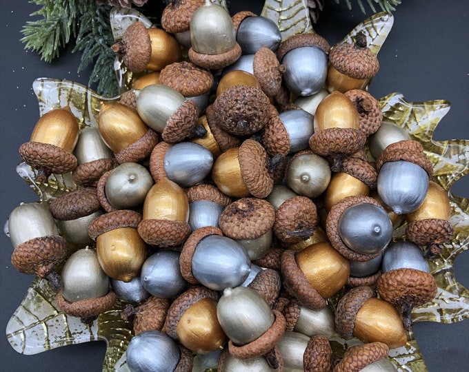 Set of 6 Hand Painted, Christmas Metallics, All Natural Acorns - Etsy