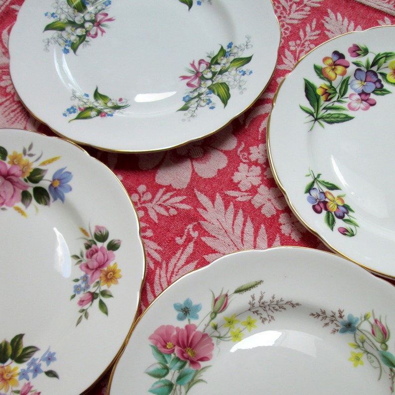 Tea Plates, Set of 4, Floral Bone China - Etsy