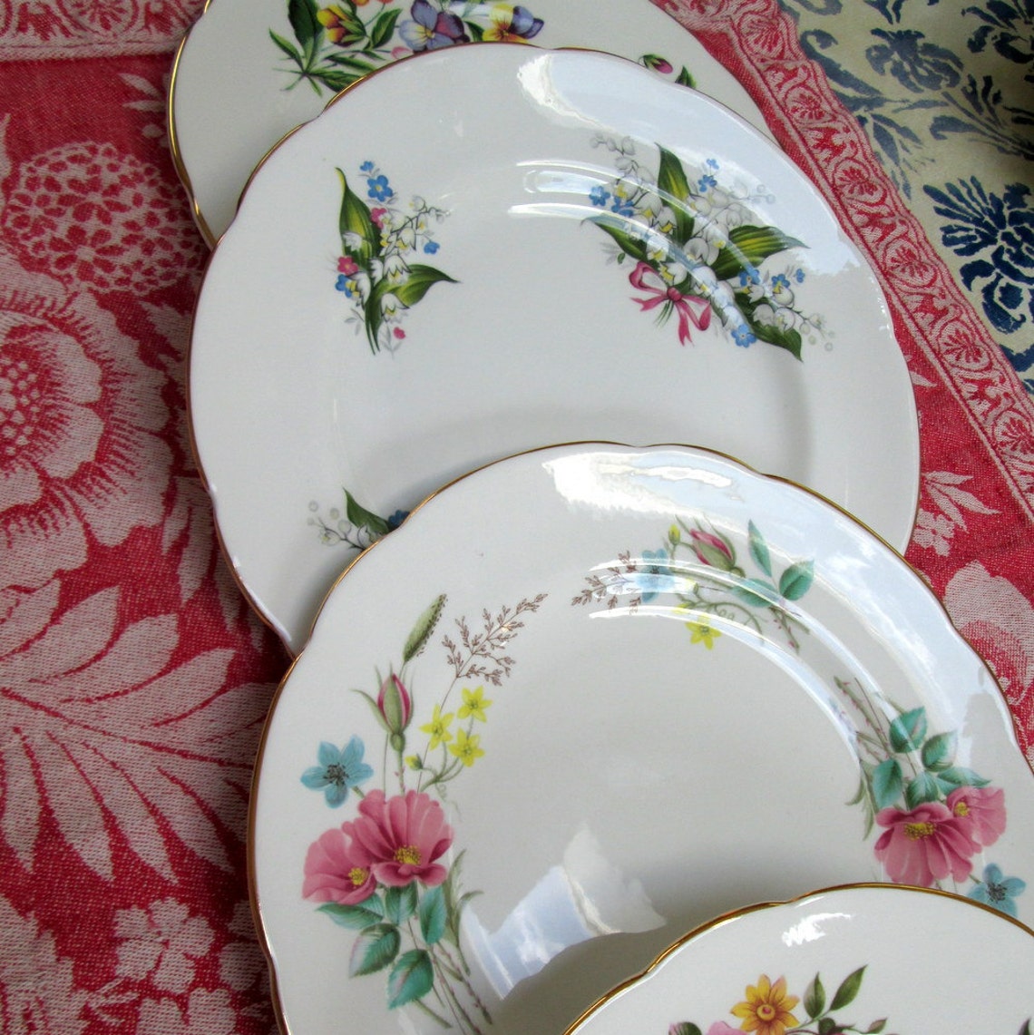 Tea Plates, Set of 4, Floral Bone China - Etsy
