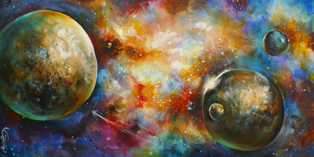 Original Painting Space Fantasy Colorful Art Stars Planets C.O.A - Etsy