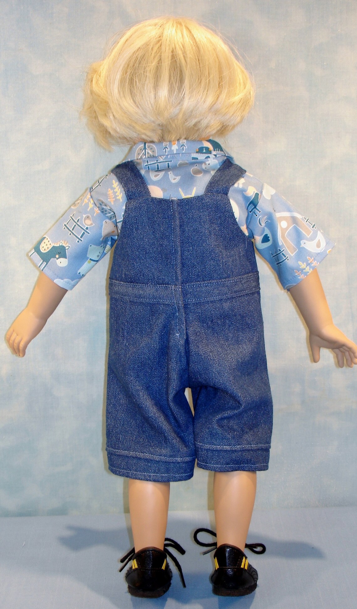 18 Inch Boy Doll Clothes - Denim Overalls and Shirt Outfit Handmade by ...