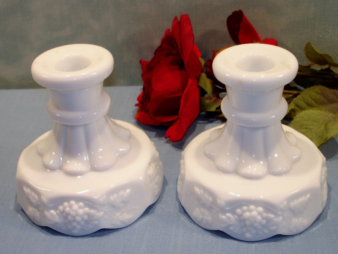 Paneled Grape by Westmoreland Milk Glass Candlesticks 4 Inch - Etsy