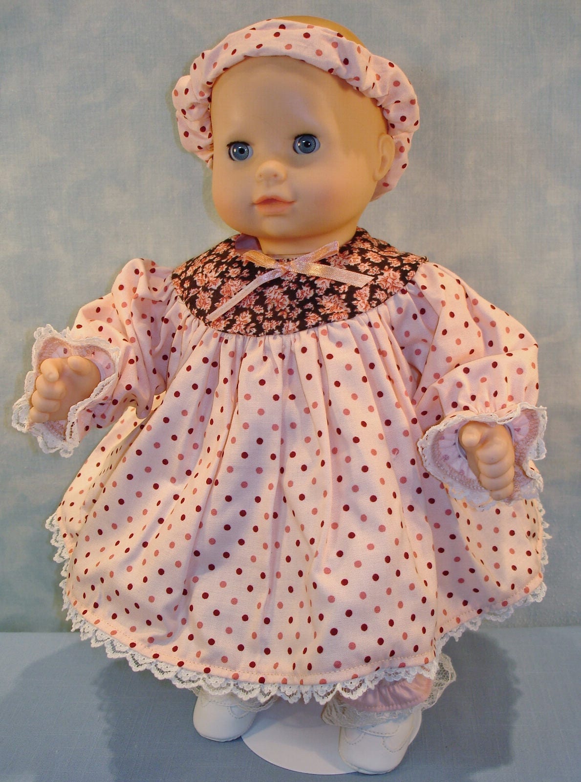 15 Inch Doll Clothes Peach Polka Dot Brown Yoke Dress | Etsy