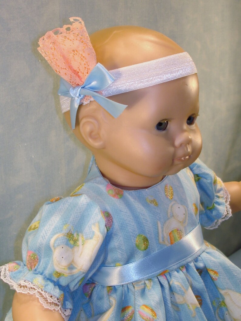 15 Inch Doll Clothes - Easter Eggs and Bunnies on Blue Dress, Bloomers ...
