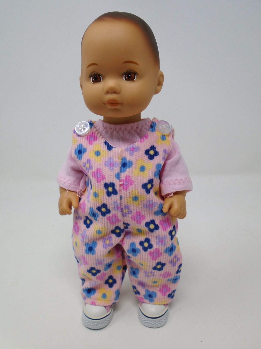 8 Inch Doll Clothes - Pink/blue Floral Pinwale Corduroy Overalls Outfit ...