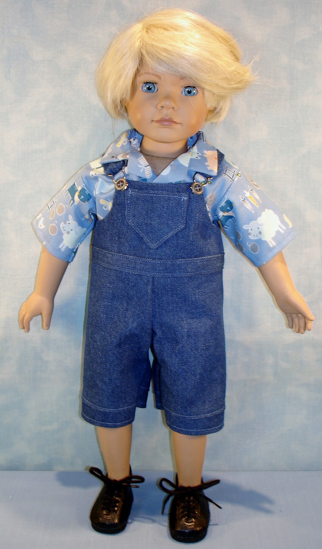 18 Inch Boy Doll Clothes - Denim Overalls and Shirt Outfit Handmade by ...