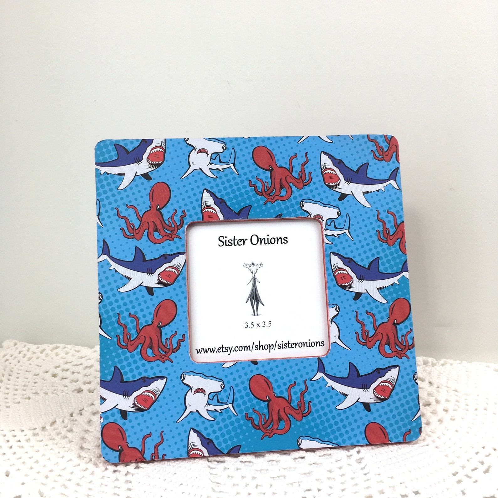 Sea Predators Decoupaged 8 X 8 Picture Frame Sharks and Octopuses Sea ...