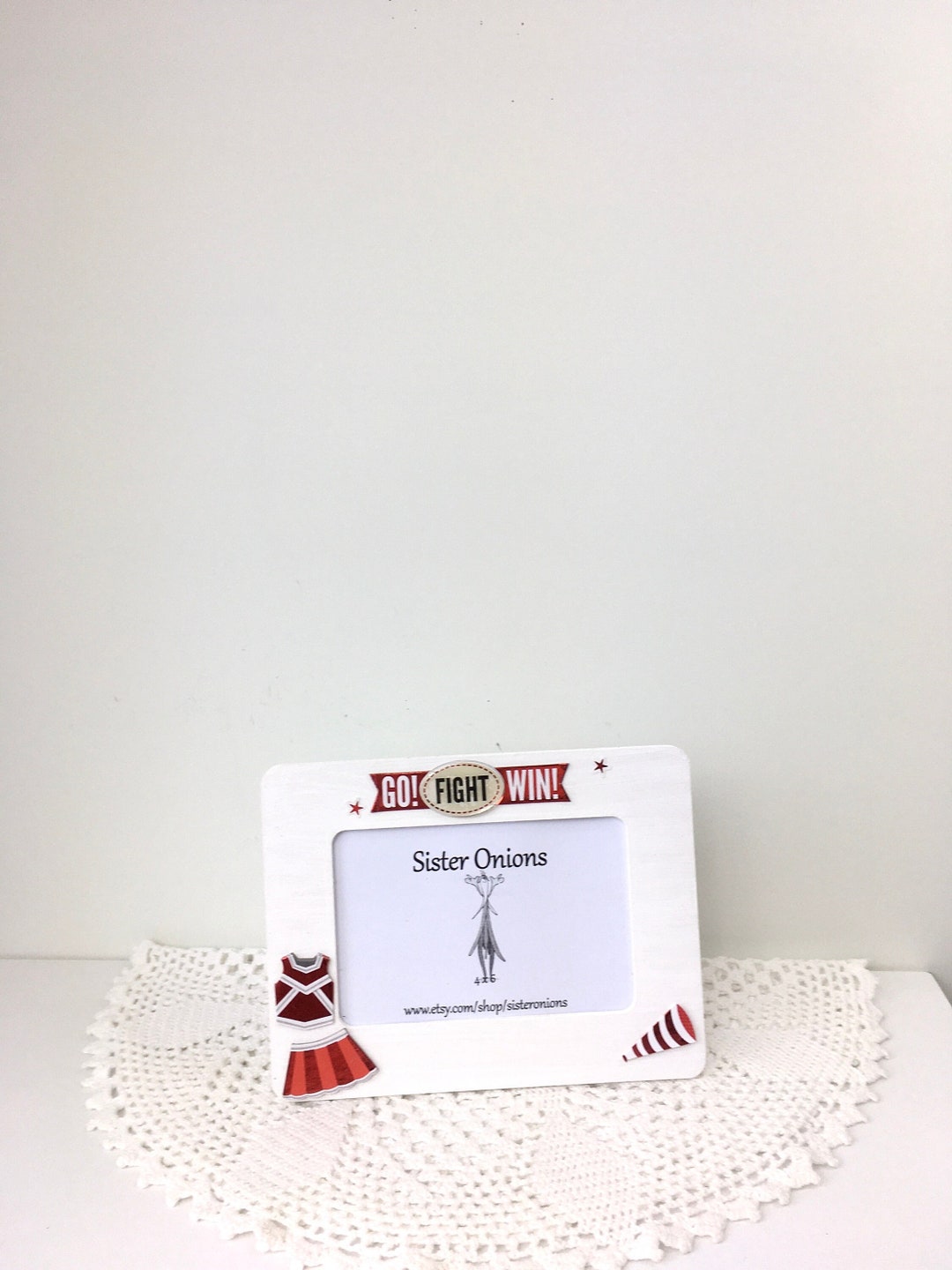 Go Fight Win Embellished 4x6 Horizontal Red and White Cheerleader ...