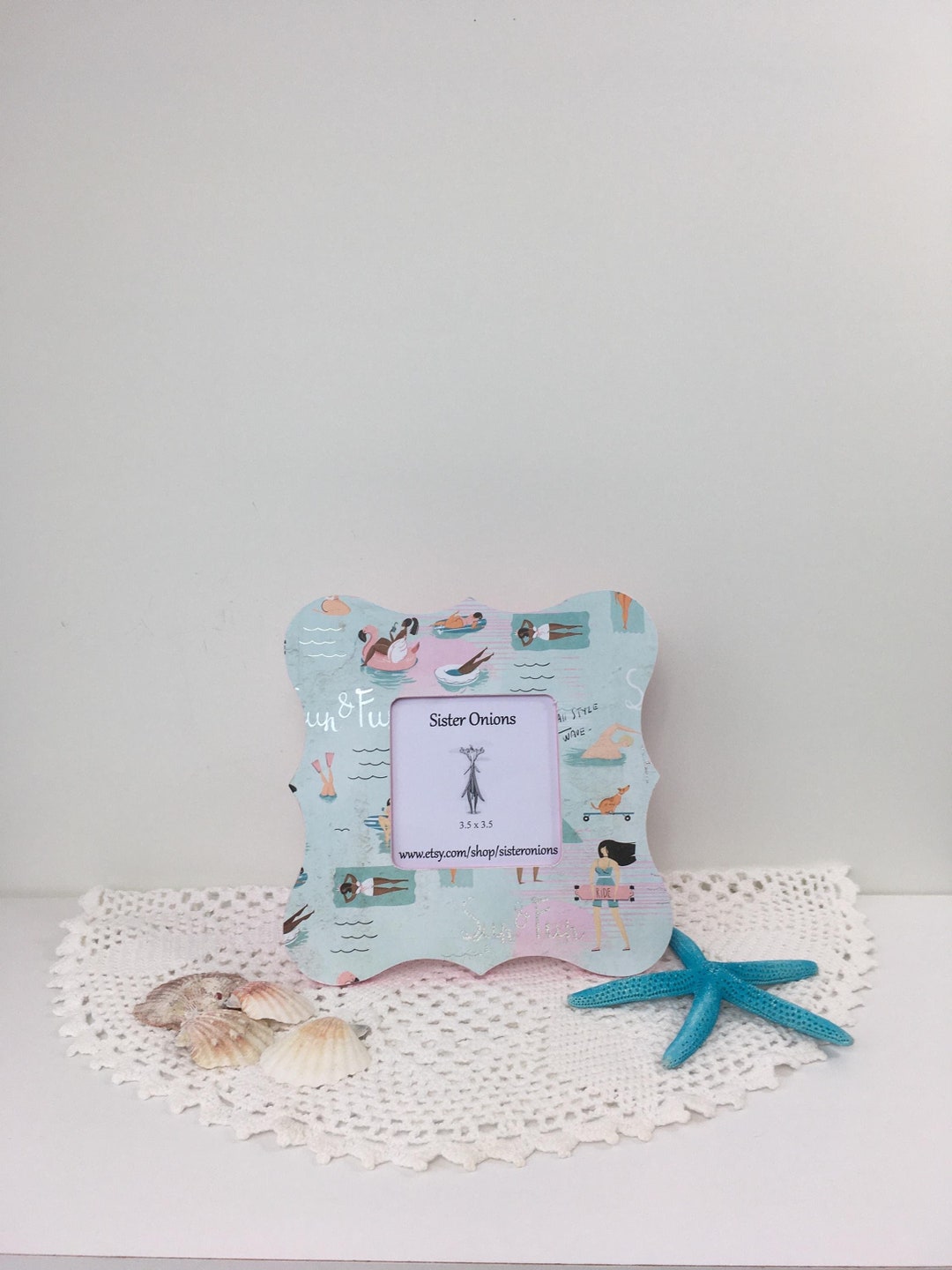 Sun and Fun Decoupaged 8x8 Curvy Beach Themed Picture Frame Beach House ...