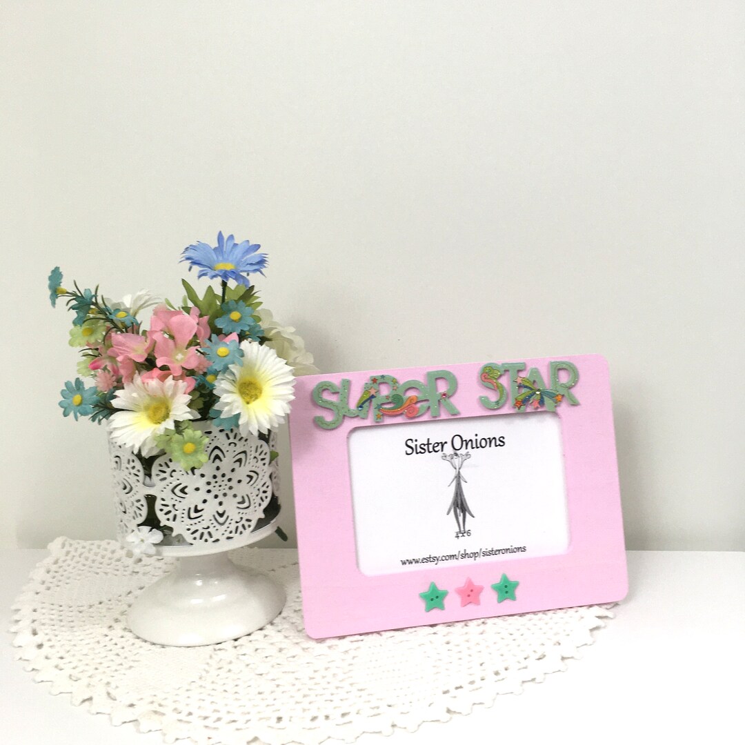 Super Star Embellished 4x6 Horizontal Picture Frame Gift for Child Pink ...