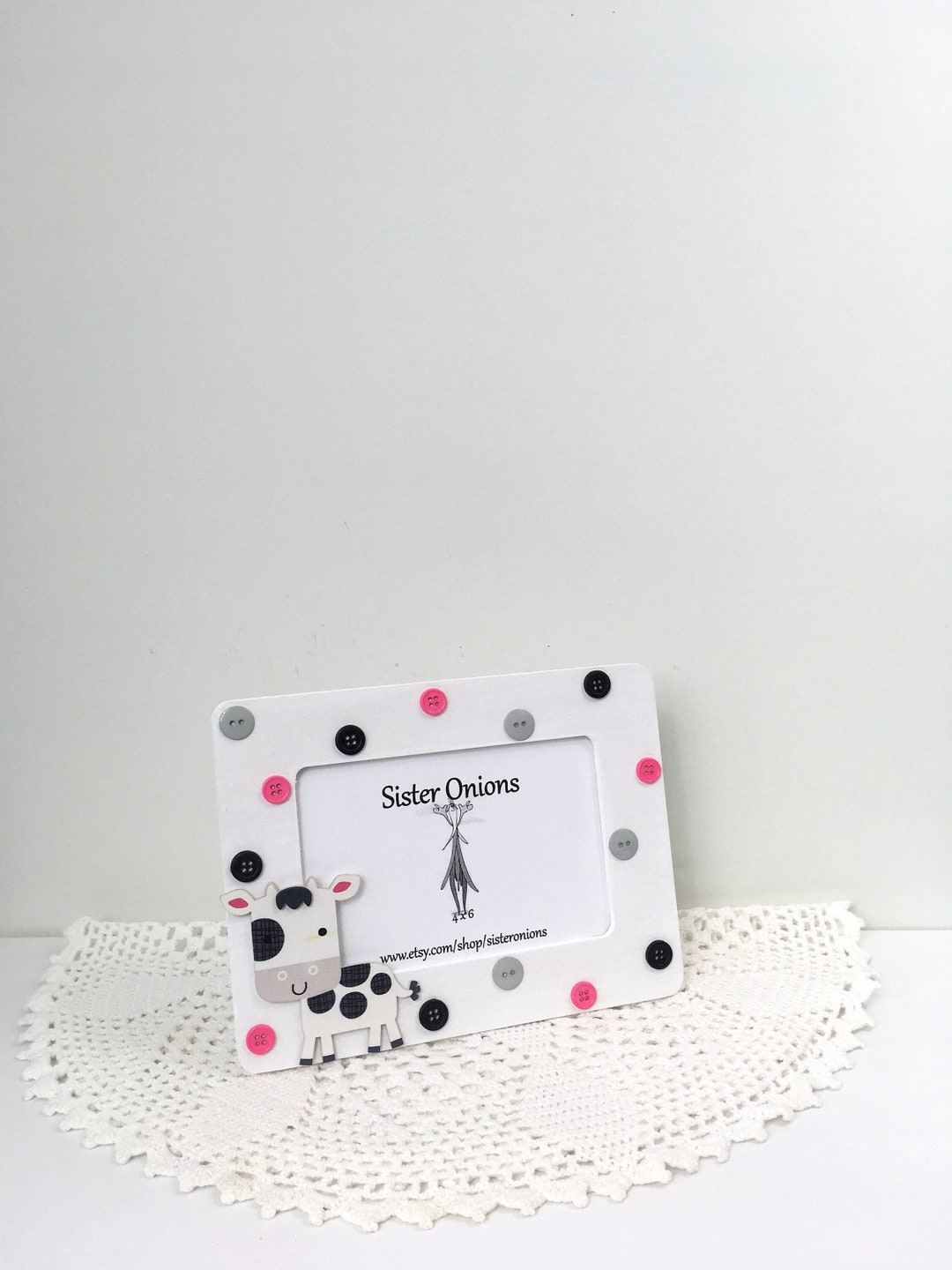 Camilla Cow Baby Button Picture Frame Farm Nursery Decor New Mom Shower ...