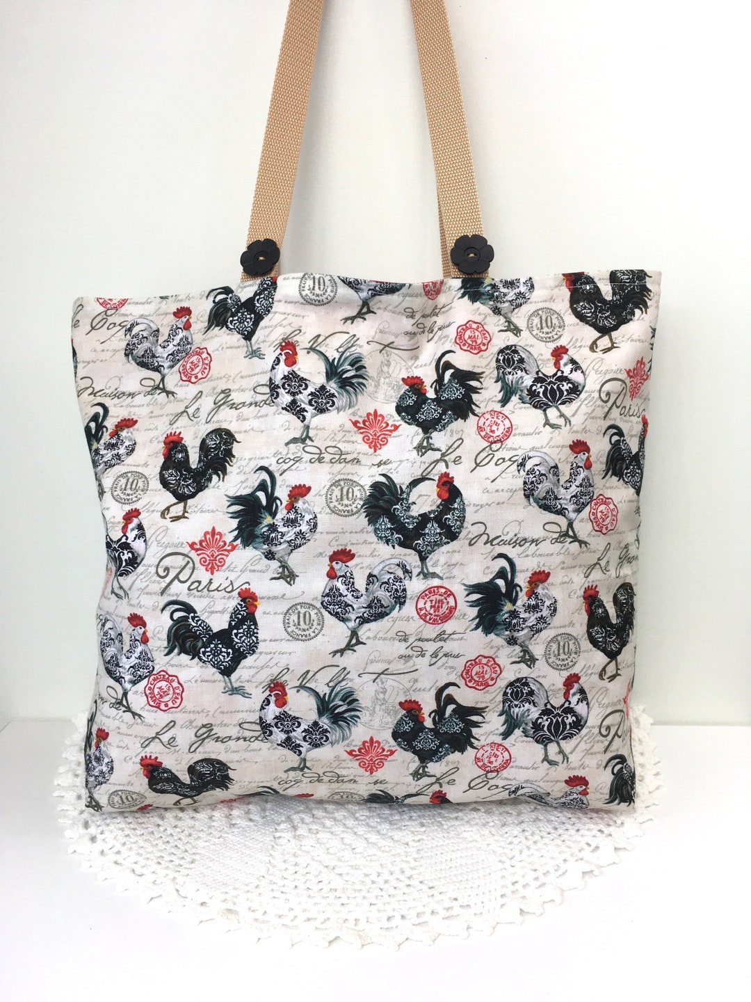 Parisian Poultry Cotton Tote Bag Farmers Market Eco Friendly Gift for ...