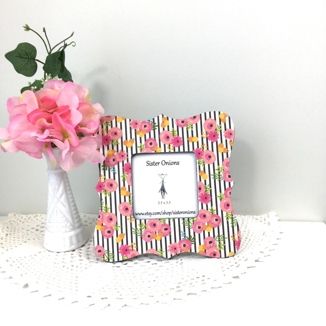 I Love Paris Stripes Decoupaged 8x8 Curvy Picture Frame Black and Pink ...