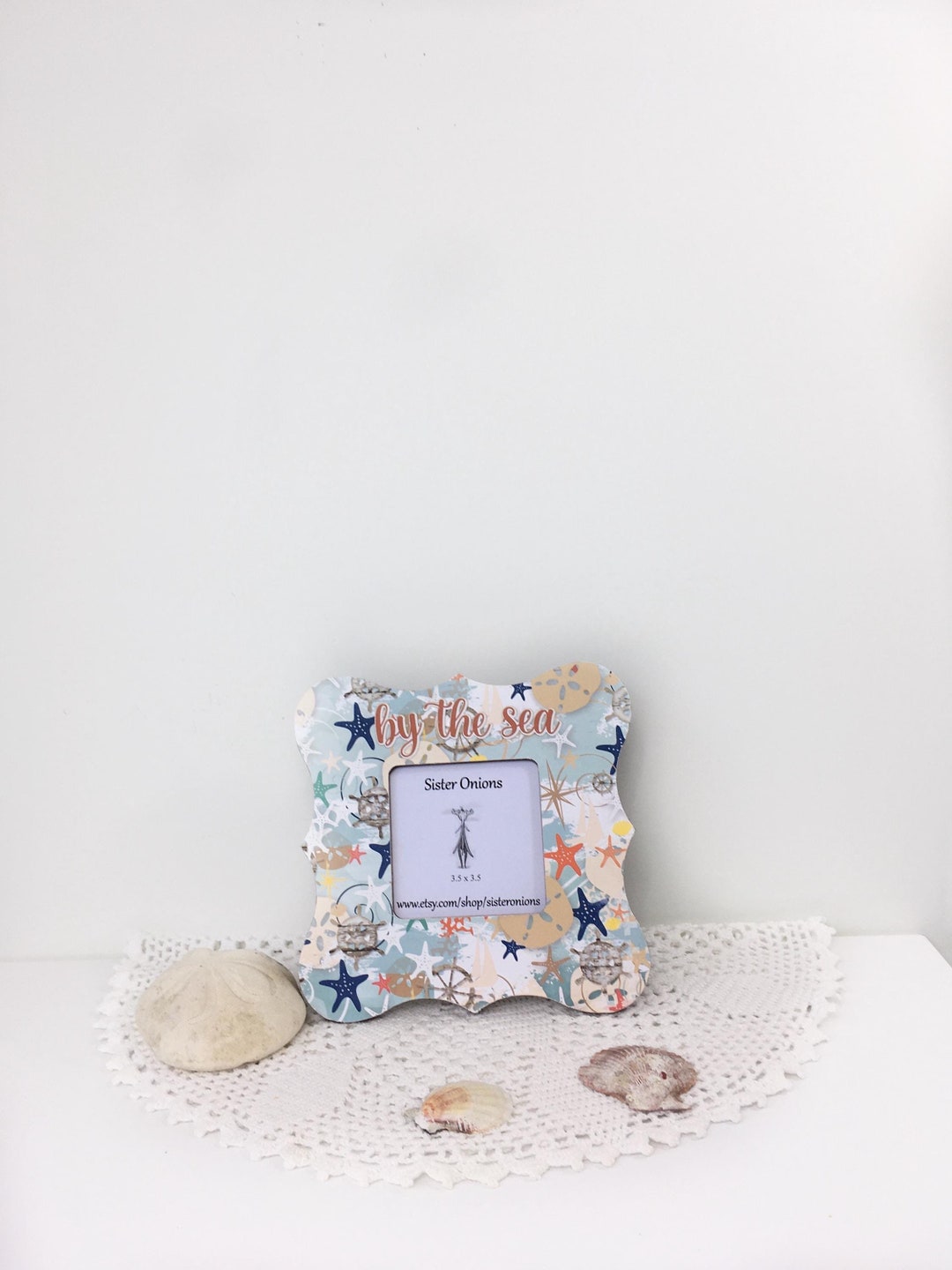 By the Sea Decoupaged Embellished 8x8 Curvy Beach Themed Picture Frame ...