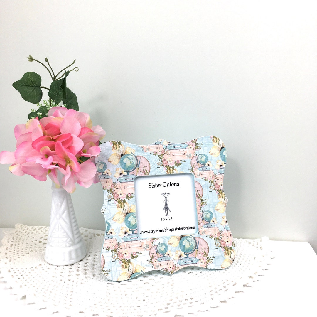 World Traveler Decoupaged Picture Frame 8 X 8 Vacation Photo Frame ...