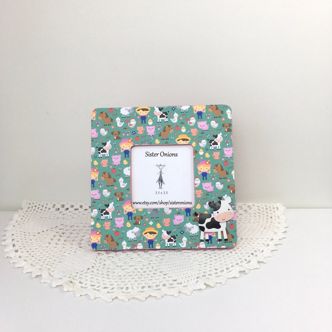 Farmer in the Dell Decoupaged Embellished 4x6 Cow Picture Frame Baby ...