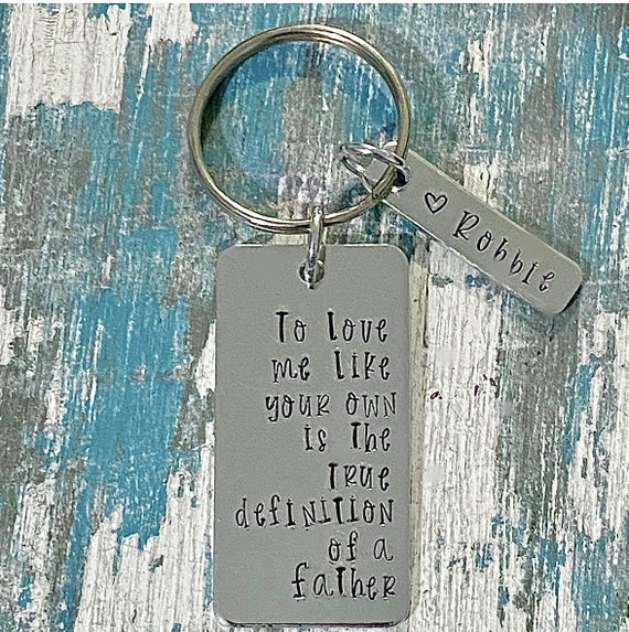 Father Step Child Hand Stamped Step Dad Keychain Dad | Etsy