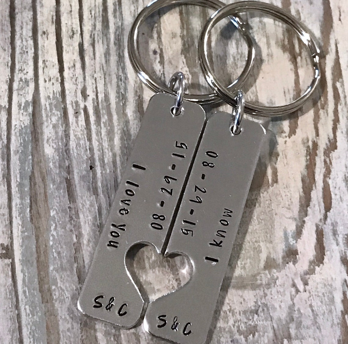 Valentines Day Couples Key Chain Hand Stamped Anniversary - Etsy