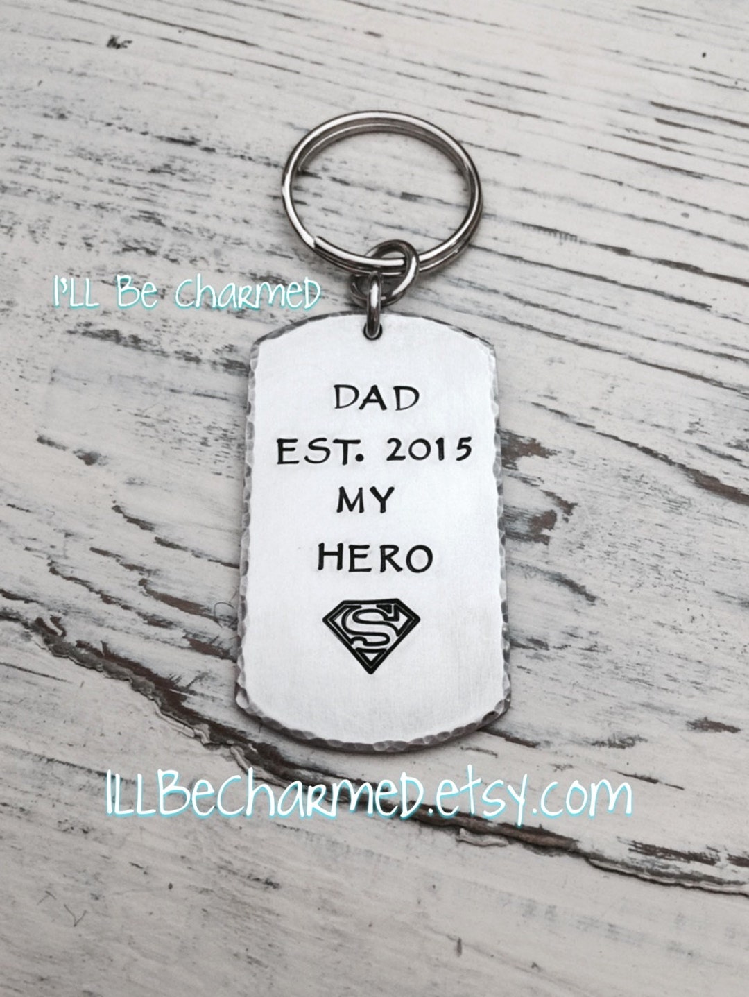 Hand Stamped Dad Key Chain, Daddy Super Hero Brushed Aluminum ...