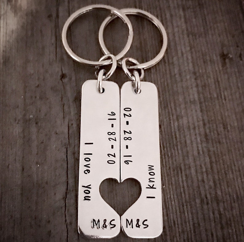 Valentines Day Couples Key Chain Hand Stamped Anniversary - Etsy