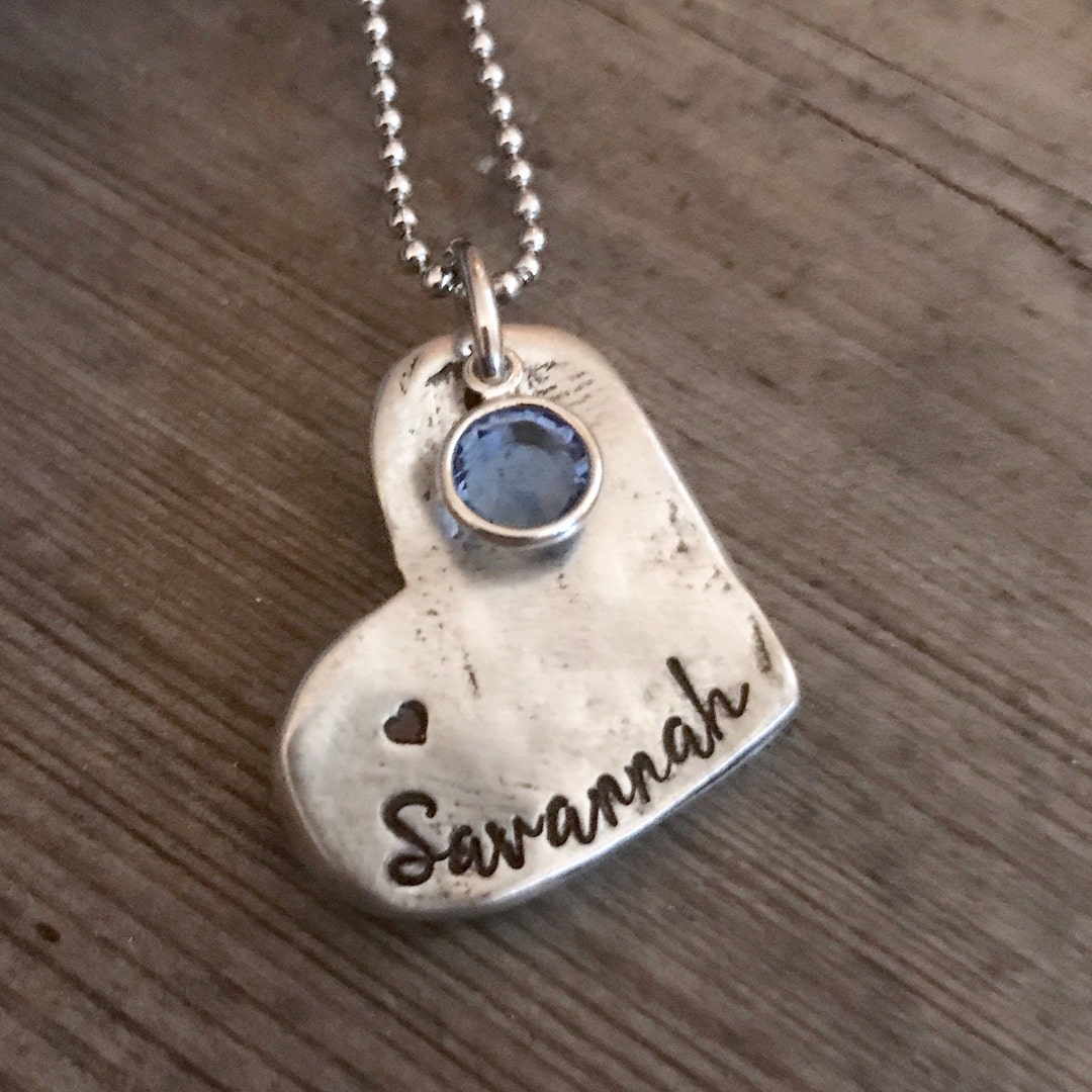 Hand Stamped, Pewter Jewelry, Name Jewelry, Heart, Personalized Jewelry ...