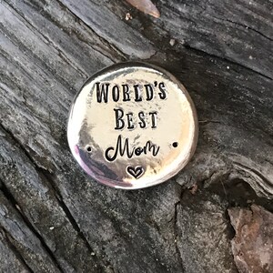 World’s Best Mom - Hand Stamped Pewter - Pocket Token - Mother’s Day ...