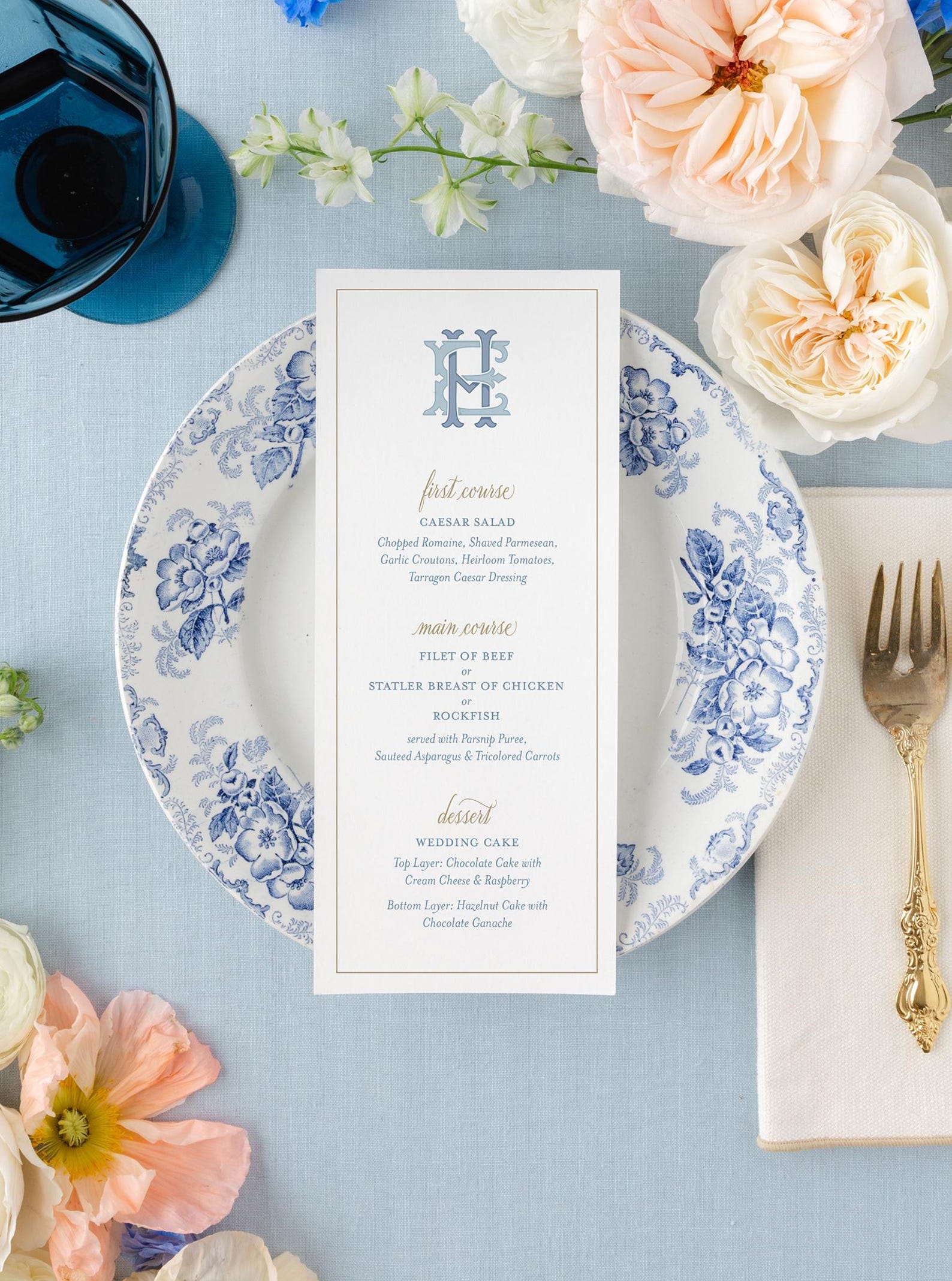 Wedding Menu With Couple's Monogram | Printed Menu With Your Initials ...