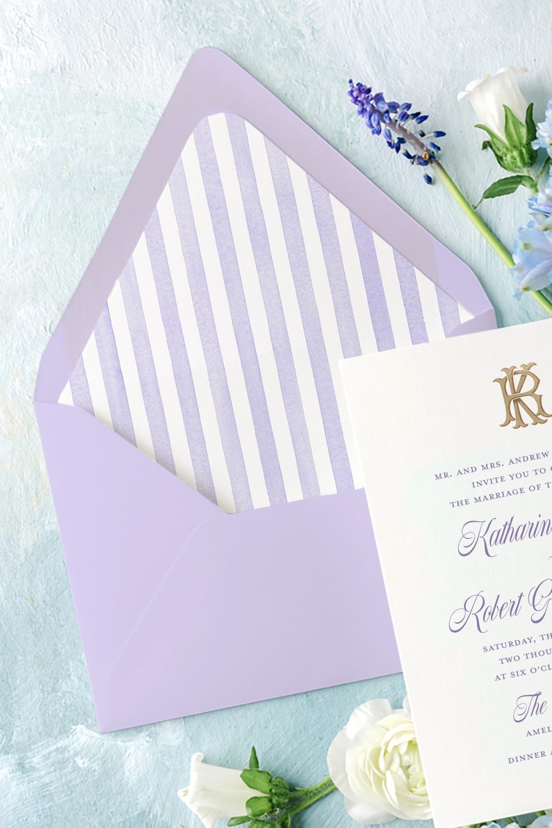Monogram Stripe Wedding Invitation Suite Printed Invitation With ...