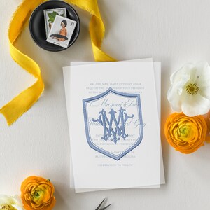 Classic Couple's Crest Vellum Overlay Interlocking Monogram Couple's Monogram Invitation Add-on ...