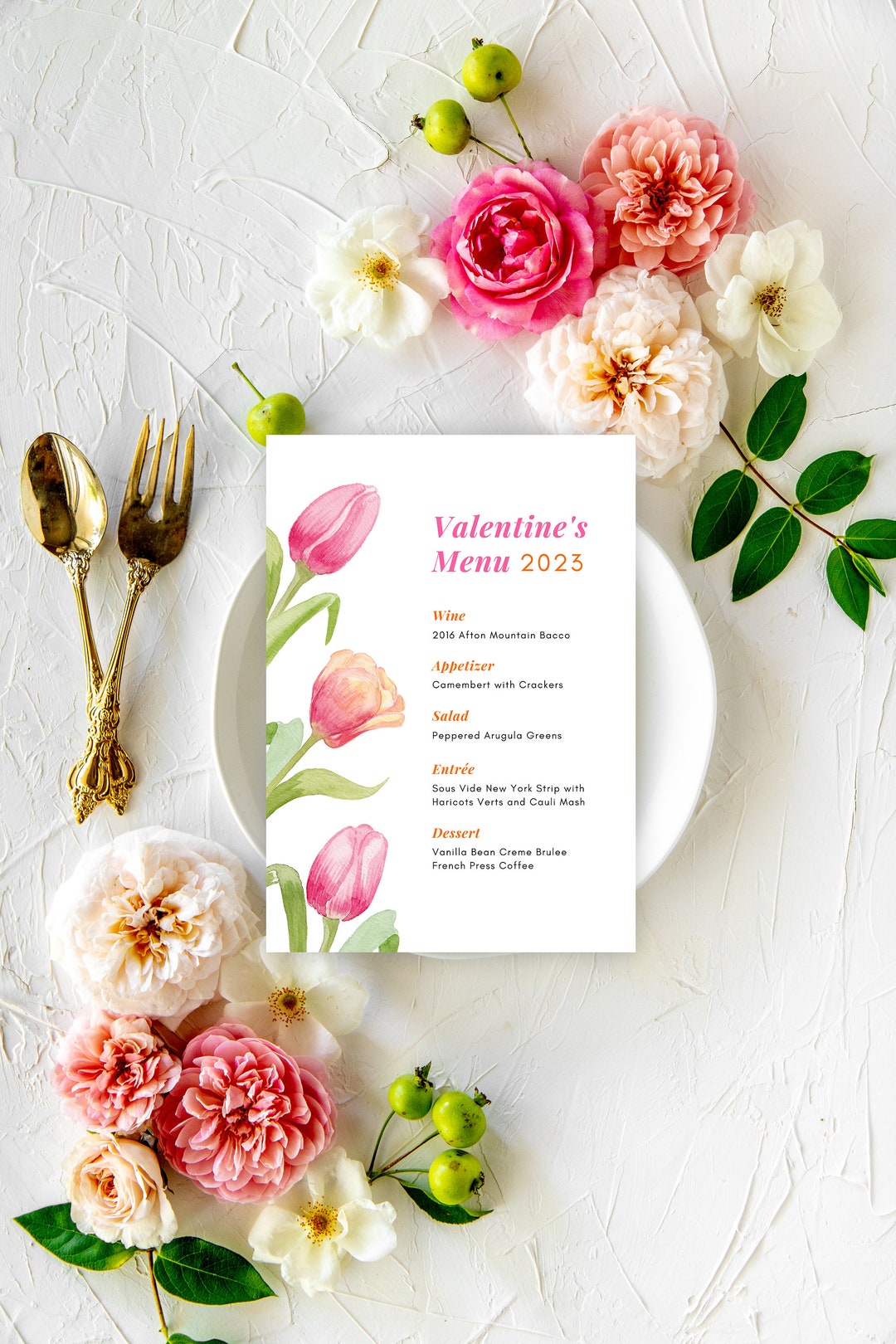 Watercolor Tulip Menu Template | Editable INSTANT Download | Digital ...