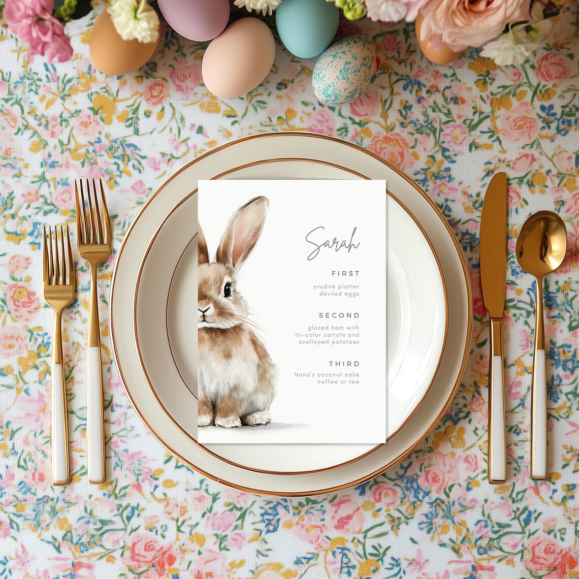 Watercolor Bunny Menu Template | Easter Table Decor (editable ...