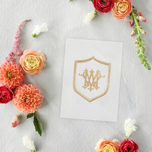 Classic Couple's Crest Vellum Overlay Interlocking Monogram Couple's Monogram Invitation Add-on ...