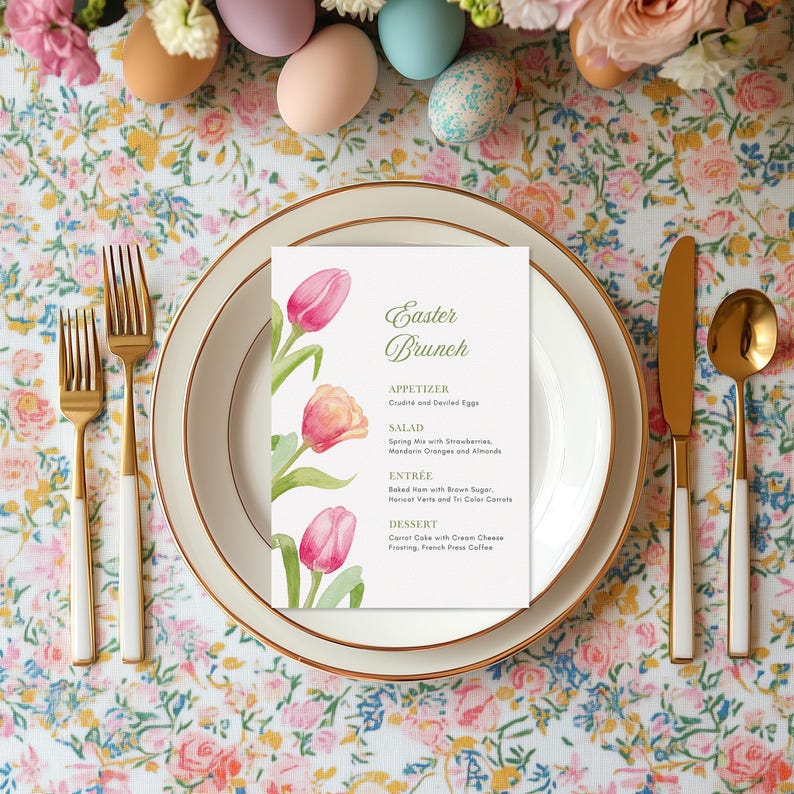 Watercolor Tulip Wedding Menu Template | Editable Floral Design ...