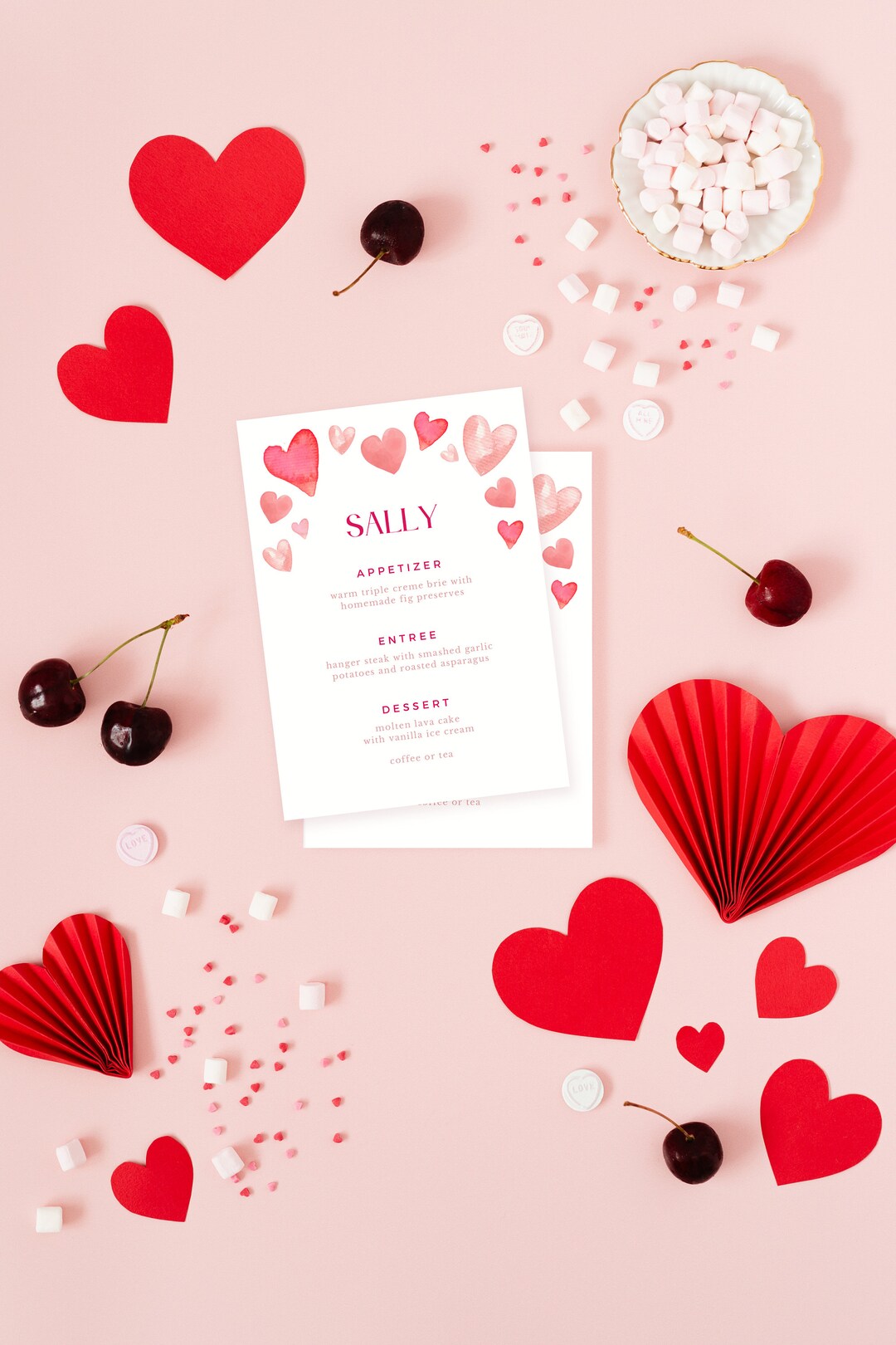 Watercolor Hearts Valentine's Menu Template | Editable INSTANT Download ...